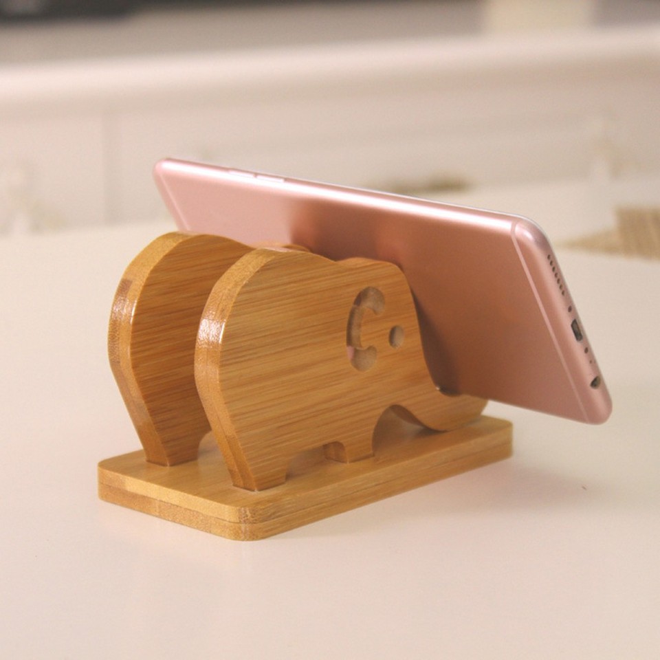 Phone Holder Wood Wooden Base Stand Cute Animal Funny Bamboo for Desk ...