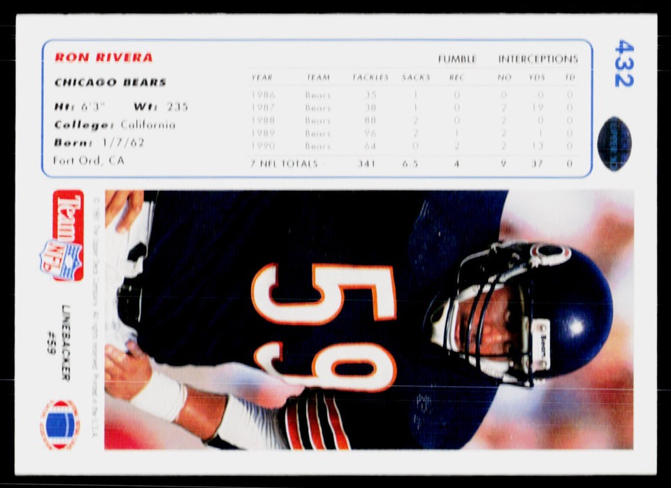 Ron Rivera, 1991 Upper Deck, #432, Chicago Bears, | eBay