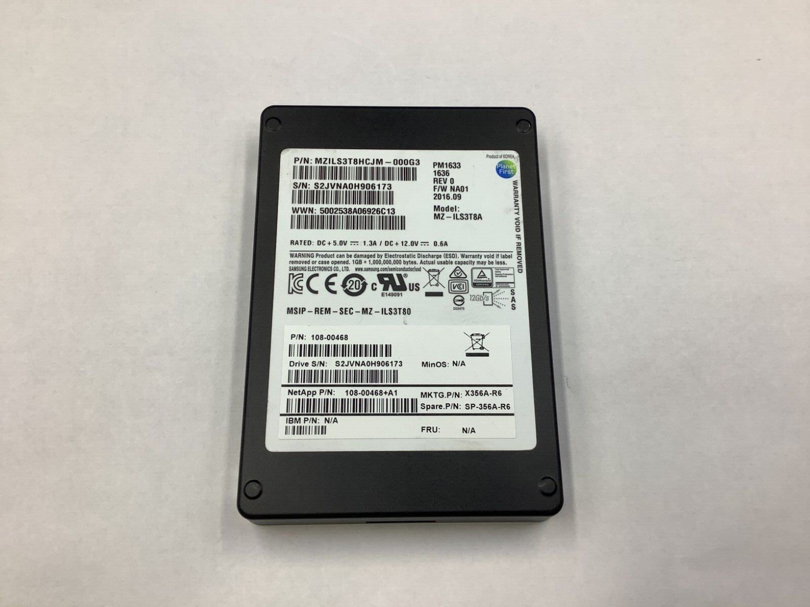 MZ-ILS3T8A Samsung PM1633 3.84TB SAS 12Gbps 2.5in Enterprise SSD NetApp ...