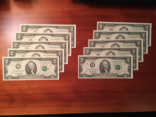 1995 Rare $2 Atlanta (F) Ten Consecutive Fed Pack Fr 1936-F Crisp Gem ...