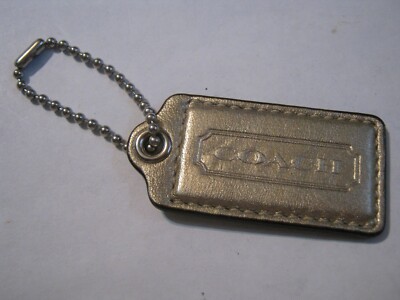 COACH Silver Leather 2 3/4" Key Chain Purse Fob Hang Tag w/ Ball Chain ...