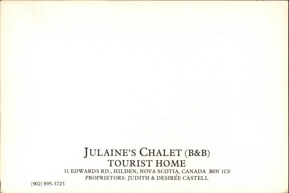 Julaines Chalet Tourist Home Hilden Nova Scotia Canada vintage postcard ...