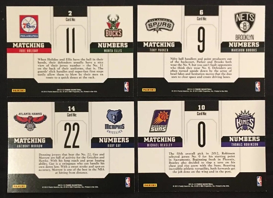 2012-13 Panini Basketball Matching Numbers Insert Cards Lot You Pick | eBay