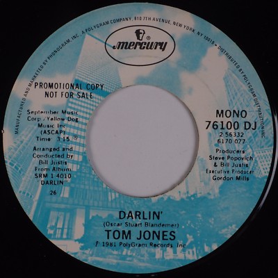 TOM JONES: Darlin’ USA Mercury Pop DJ PROMO Mono Stereo 45 VG++ | eBay