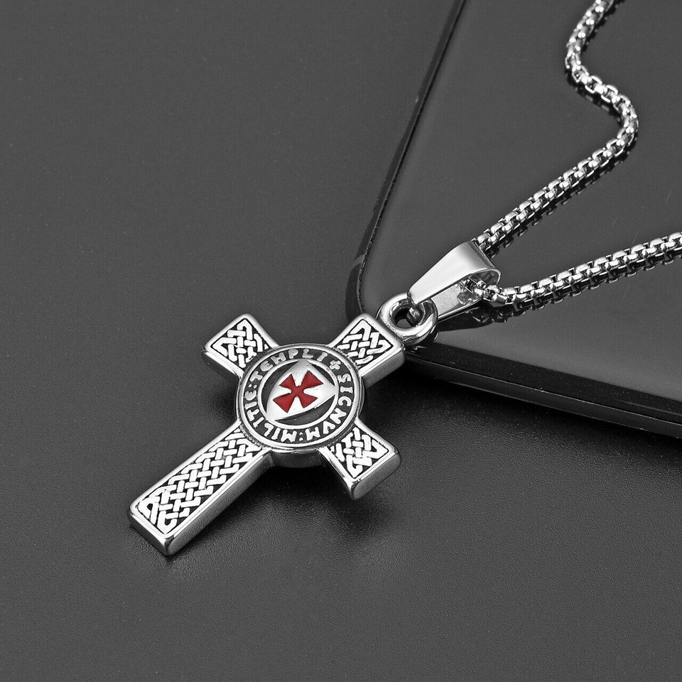 Crucifix Red Cross Necklace for Men Knights Templar Crusader Pendant ...