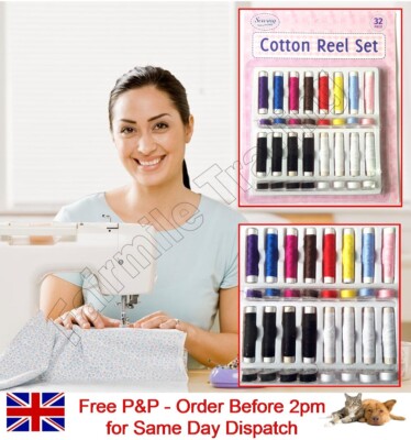 32Pc Cotton Reel & Bobbin Set Assorted Colour Spool Thread Sewing ...