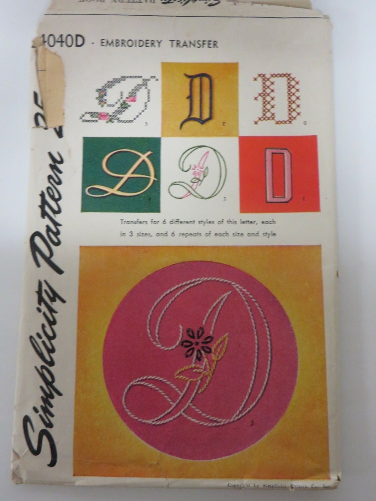 Vtg 50s Simplicity 4040 MONOGRAM LETTER "D" 6 STYLES Embroidery ...
