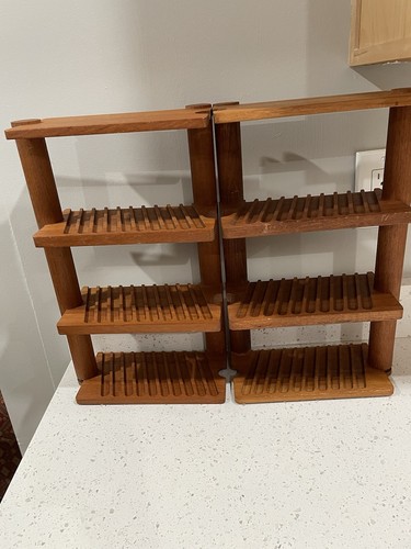 2 VTG Kalmar Designs Teak Wood Interlocking 30 CD Case Rack Holders Mid ...