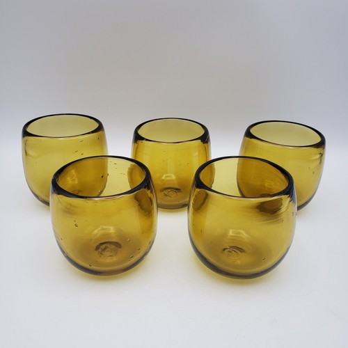 Set of 5 Vintage Handblown Orange Roly Poly Glasses Thick Glass | eBay