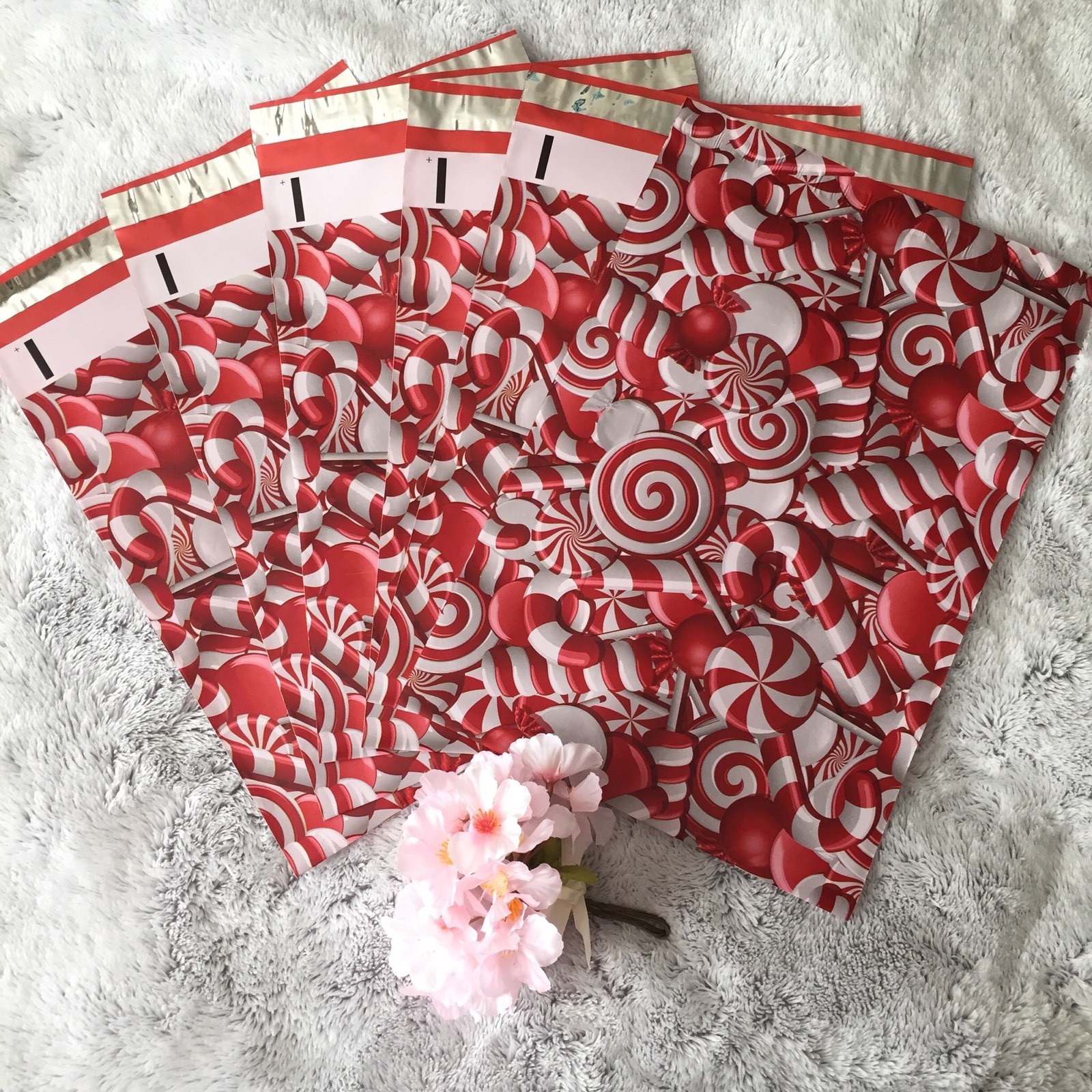 100 Holiday Candy Canes Reindeers Design Printed Poly Mailers Shipping ...