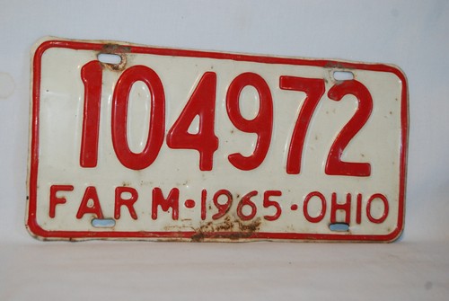 VTG 1965 #104972 FARM OHIO LICENSE PLATE PLATE TAG TRACTOR | eBay