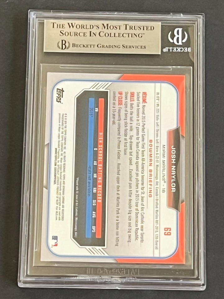 Josh Naylor - 2015 Bowman Draft 1ST Chrome Sky Blue Refractor BGS 7.5 ...