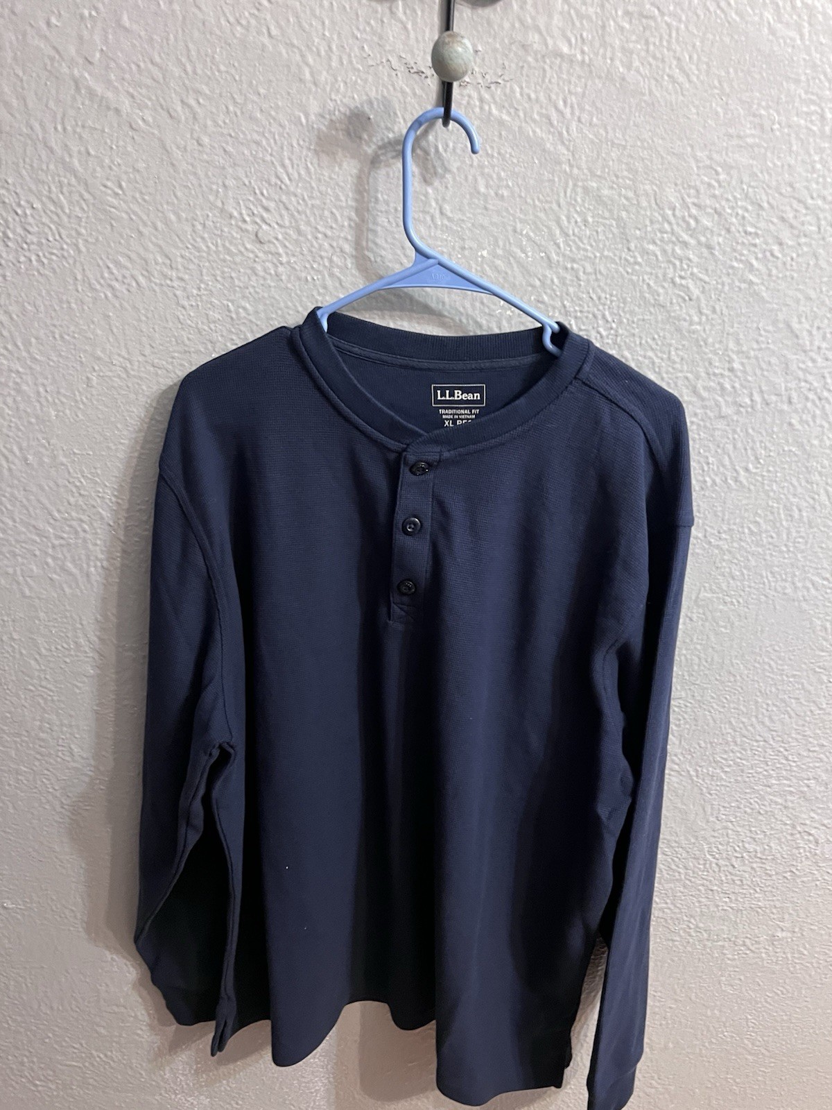 LL Bean Waffle Henley Pullover Shirt Mens Blue Size XL 1/4 Button | eBay