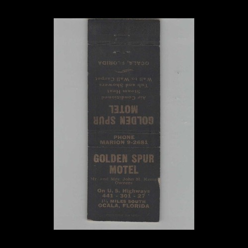 Matchbook Cover Golden Spur Motel Ocala, FL | eBay