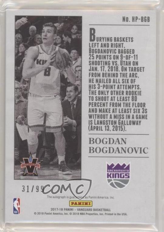 2017-18 Panini Vanguard Hot off the Press /99 Bogdan Bogdanovic Rookie ...
