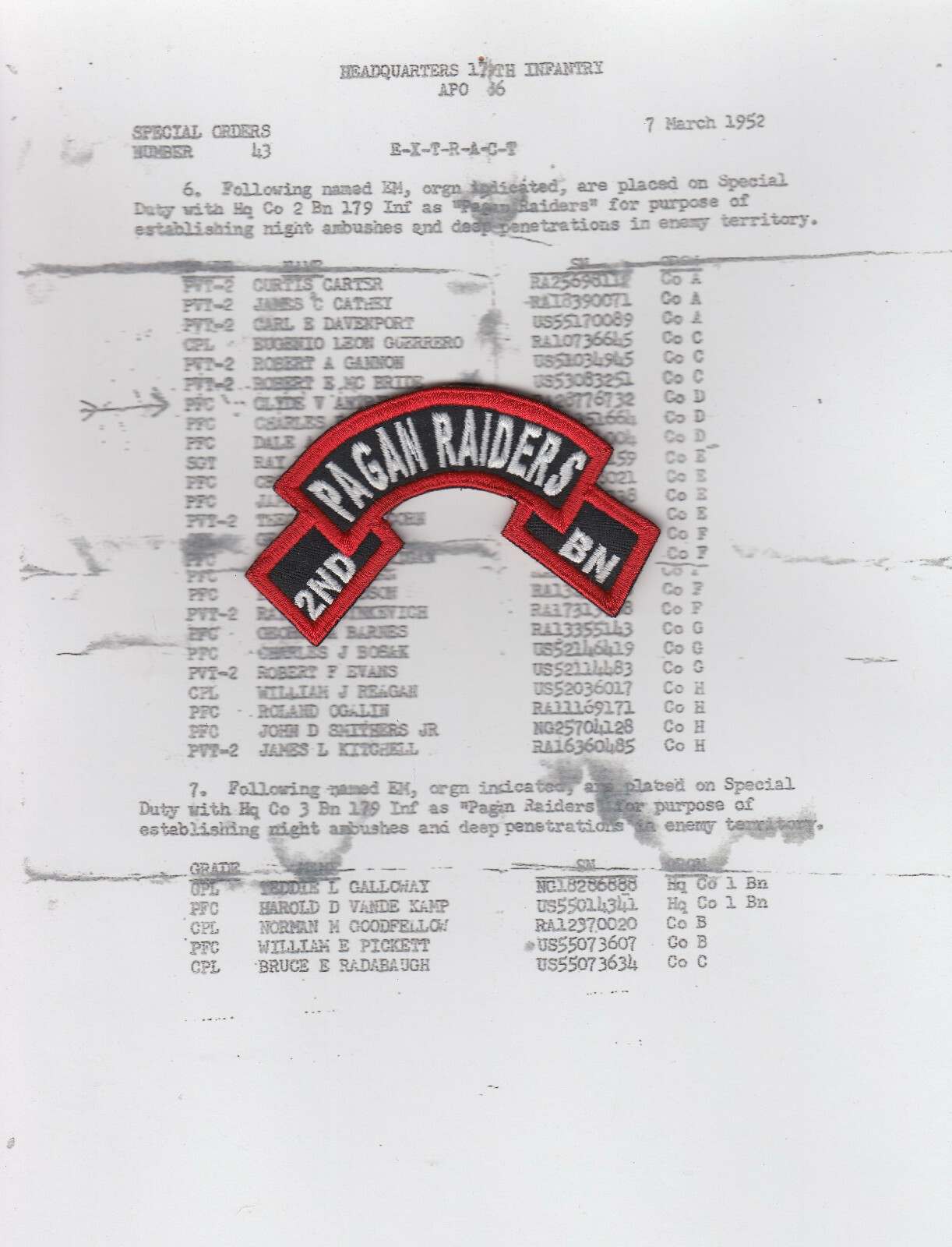 US Army 2nd Bn PAGAN RAIDERS 179th Infantry 45th Division Korea Ranger ...
