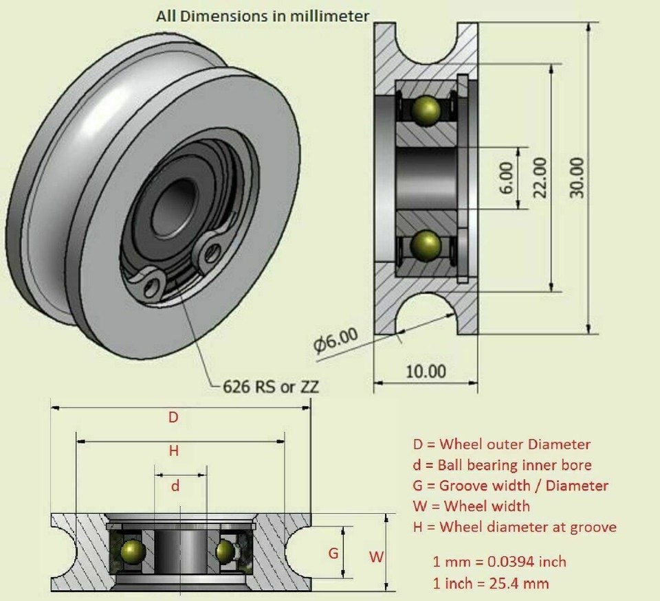 Delrin Acetal Pulley Wheel with U-groove Guiding Rail Choose Diameter ...