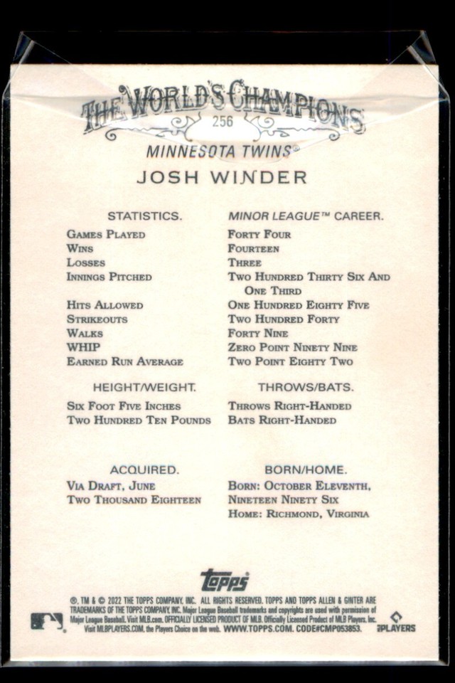 2022 TOPPS ALLEN GINTER JOSH WINDER RC MINNESOTA TWINS #256 | eBay