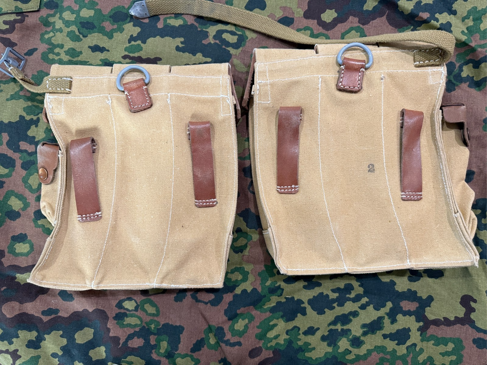 WW2 German DAK Camo Canvas & Leather MP44 STG44 Magazine Pouch set ...