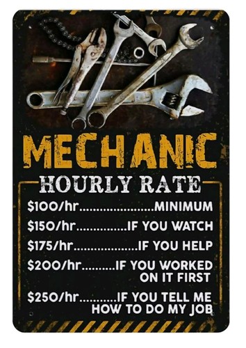 Mechanic Hourly Rate Reproduction Metal Tin Sign Mechanic Shop Decor ...