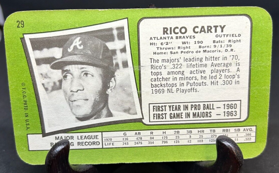 1971 Giant Topps Baseball Card Rico Carty #29 EX RANGE SL 101423 | eBay
