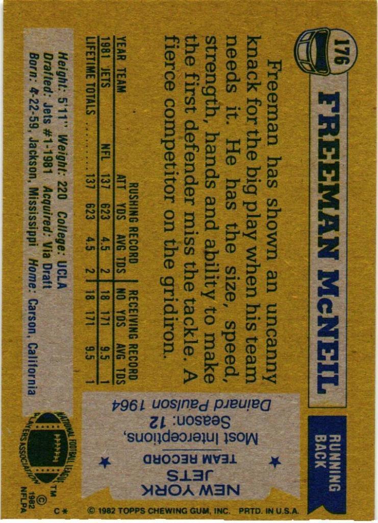 FREEMAN McNEIL CARD # 176 FREE SHIPPING B11R3S6P22 | eBay