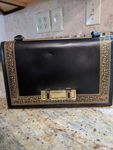 Vintage School Of Leather Florence Black Gold Handbag Red Inside C.1950 ...