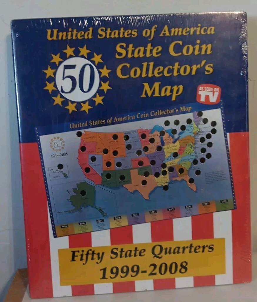 1999 - 2008 USA 50 State Quarters Coin Collectors Map, NIB Sealed (no ...