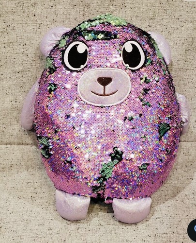 Shimmeez Plush 14" Reuben Bear Reversible Flip Sequins Purple Teal Blue ...