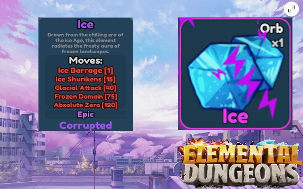 Roblox Elemental Dungeons " Corrupted Ice " Epic Element | eBay