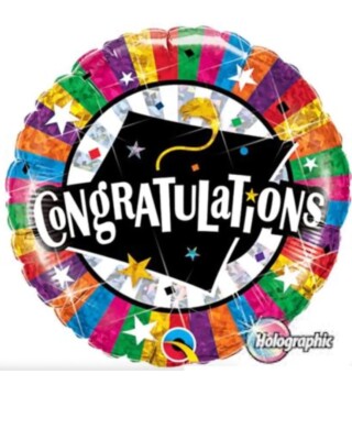 Qualatex Foil 45cm (18") Congratulations Grad Hat Holographic Rainbow ...