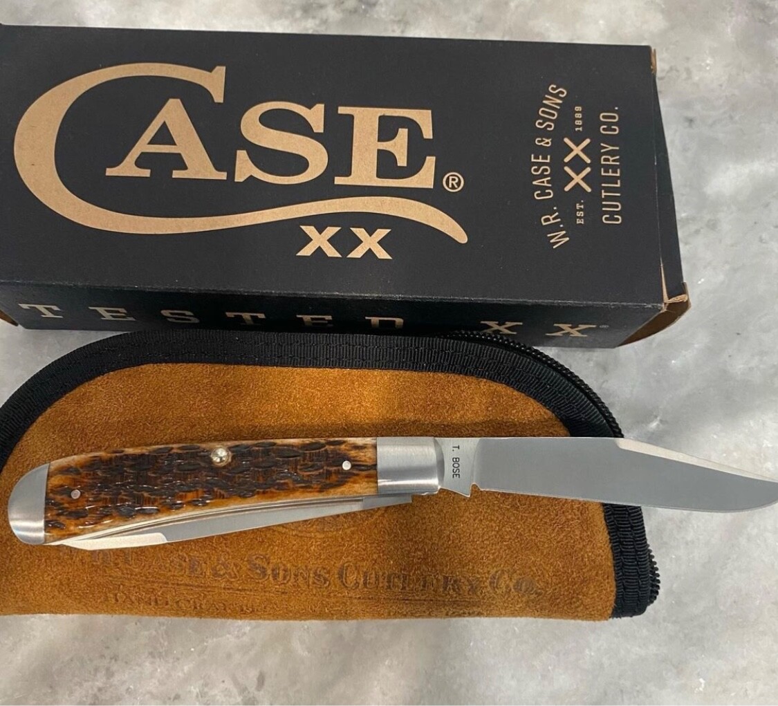 Case xx Tony Bose HT Trapper Knife Jigged Brown Bone 154-CM Steel 1/150 ...