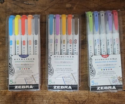 Three sets Zebra Mildliner Creative Markers Fine Point Friendly Mild ...