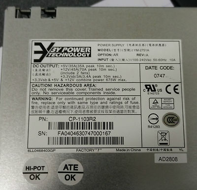 NetApp FAS2020 FAS2040 CP-1103R2 3Y Power YM-2751A Option AR 675W Power ...