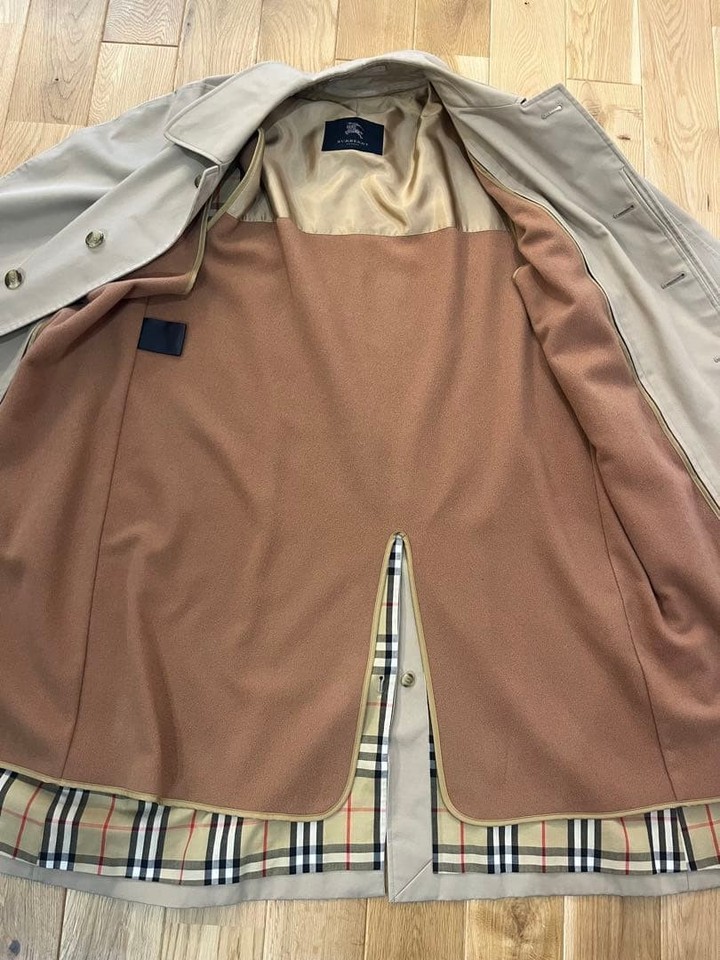Burberry Trench Coat Beige Polyester With Check Pattern Size M Men | eBay