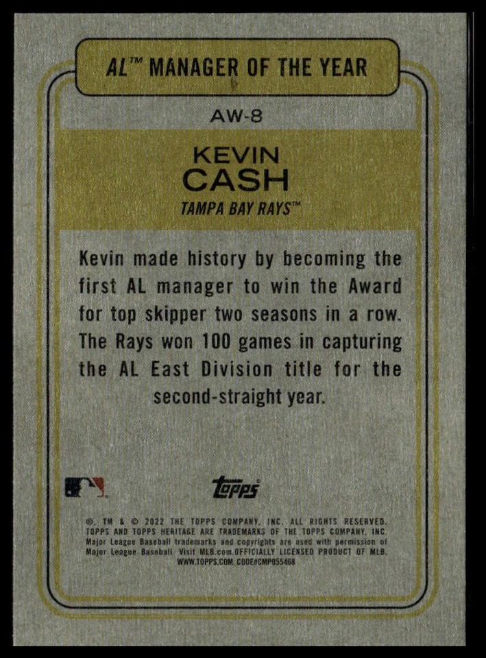 2022 Topps Heritage #AW-8 Kevin Cash Award Winners | eBay
