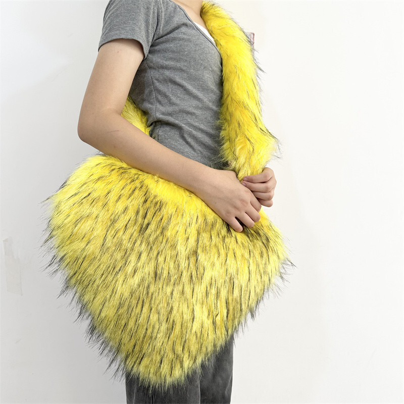 Hot Women's Fluffy Faux Fur Shoulder Bags Heart Shaped Large Handbags ...