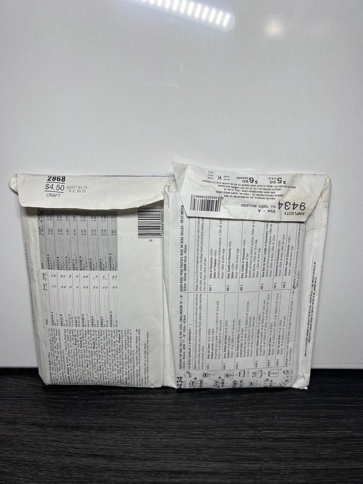 Doll Sewing Patterns Vogue 2868 Simplicity 9434 Vintage Crafts | eBay