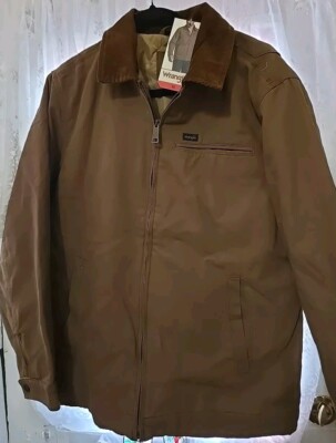 Wrangler Men's Canvas Work Jacket Quilted Lining Corduroy Collar Brown ...