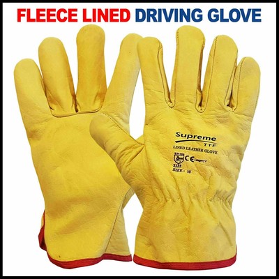 Premium Yellow Leather Driver Work Gloves Fleece Lined Lorry Truck ...