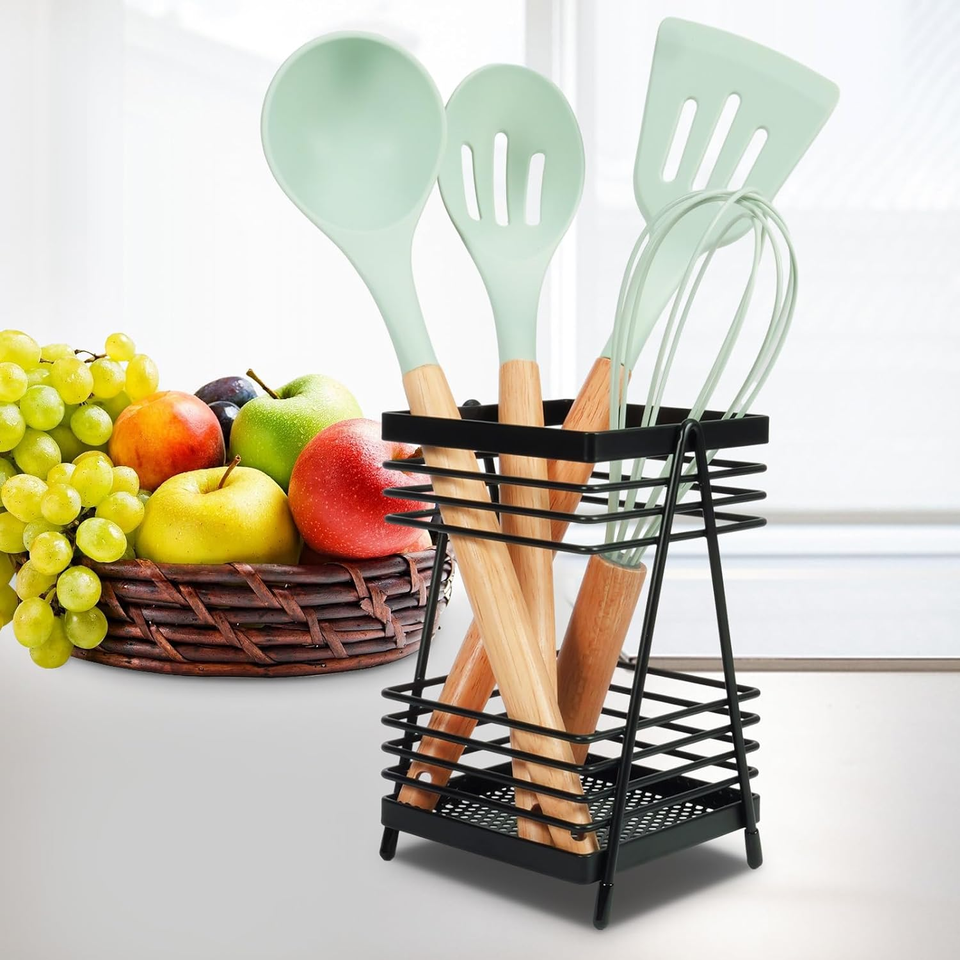 Kitchen Utensil Holder Heavy Duty Metal Utensil Drying Rack Utensil ...