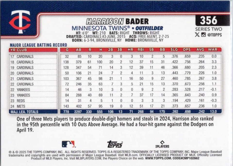 2025 Topps #356 Harrison Bader | eBay