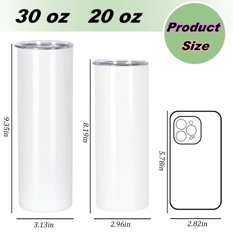 30 Oz Sublimation Tumblers Bulk (24 Pack) - Stainless Steel Double Wall ...