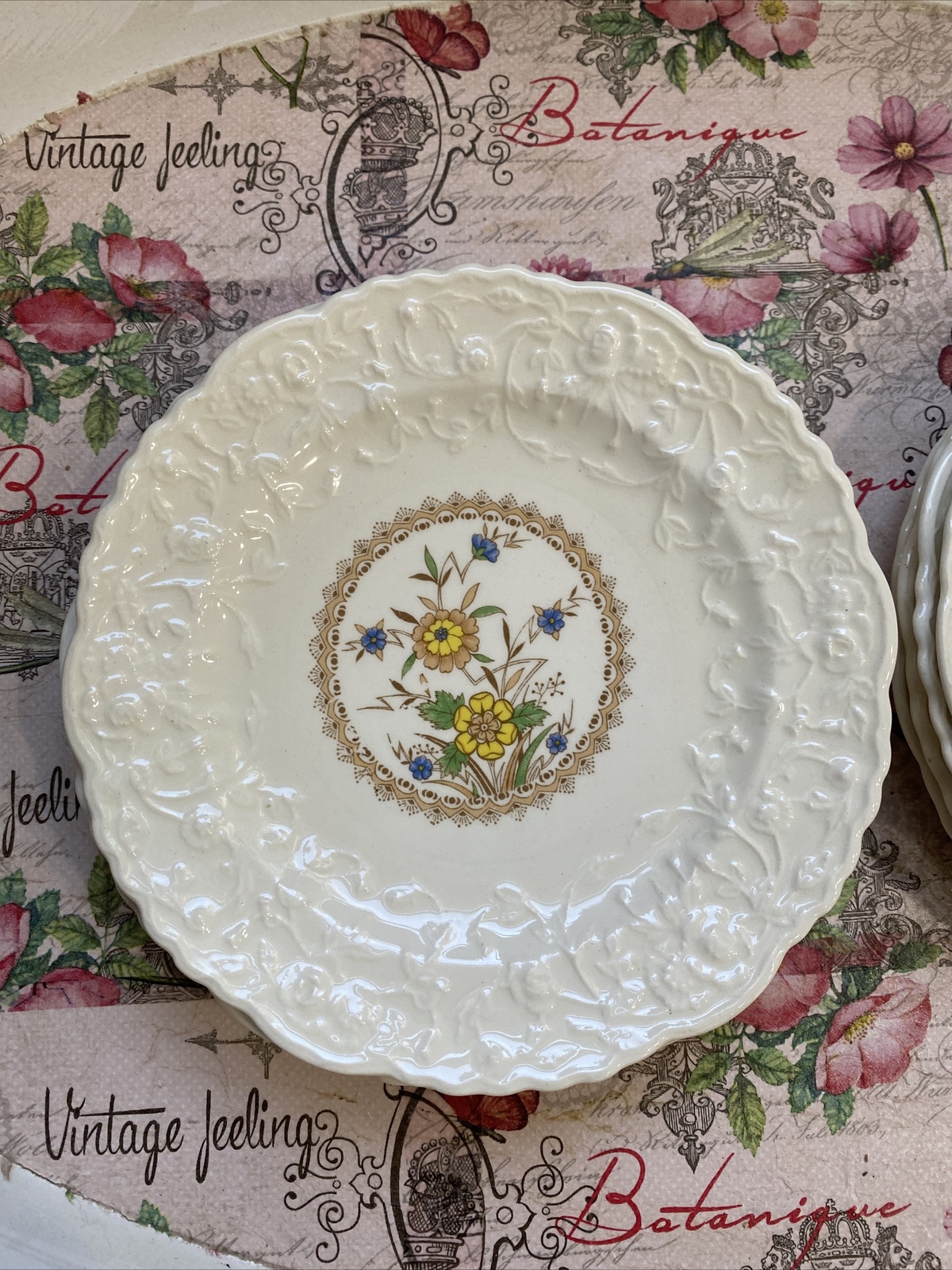 Pope Gosser Steubenville Rose Point Bread Plates Set of 8 Yellow Blue ...