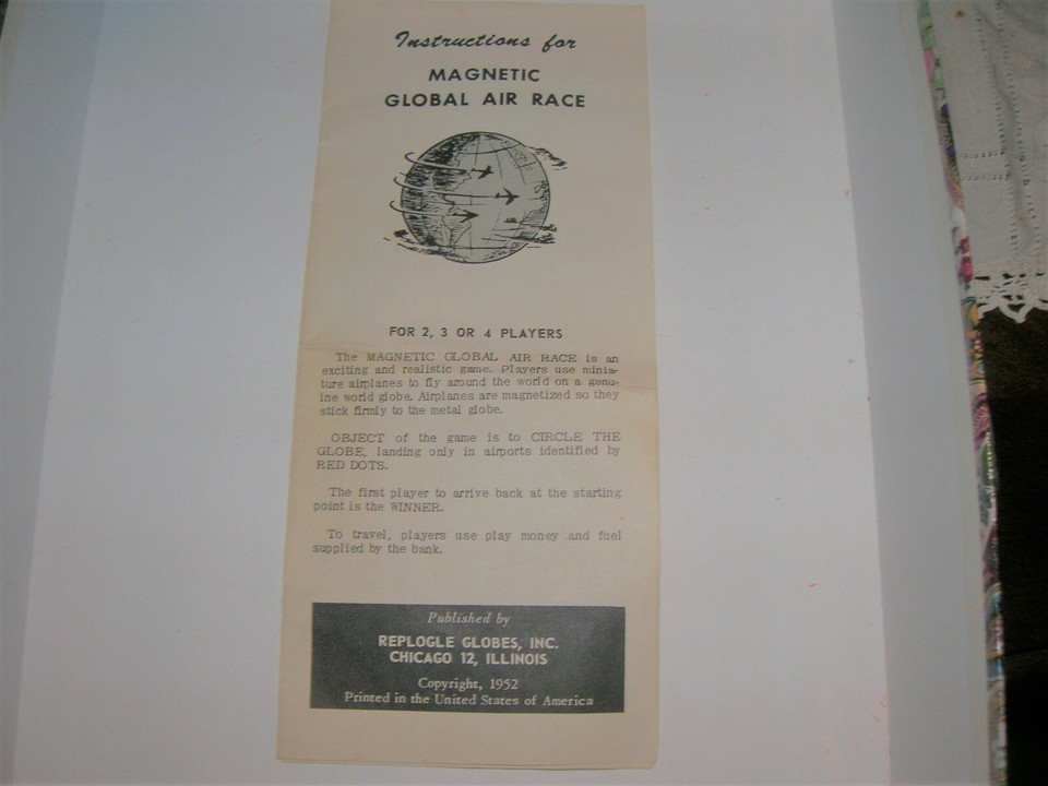 1952 - Vintage Parts-magnetic Global Air Race-By Replogle Globes, Toy ...