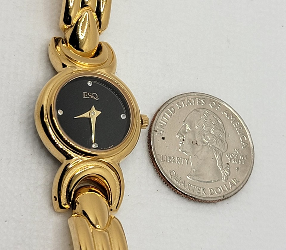 Ladies ESQ Diamond Black Dial Gold Tone Analog Watch 100256 H7 | eBay