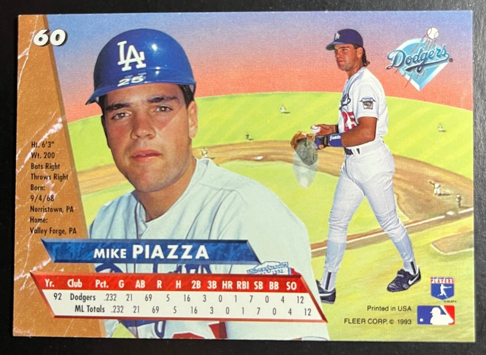 Mike Piazza 1993 Fleer Ultra Rookie Card #60 Los Angeles Dodgers (h) | eBay