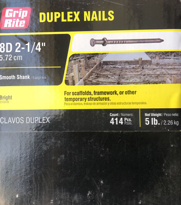 5lbs Grip Rite 8D 2-1/4" Duplex Nails. Smooth Shank. Bright | eBay