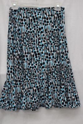 LAURA ASHLEY Black, White & Blue Geometric Flare Skirt,Ruffle Womens ...