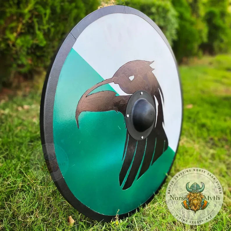 Hand Painted Viking Raven Shield Handmade Norse Wall Decor Cosplay Prop ...
